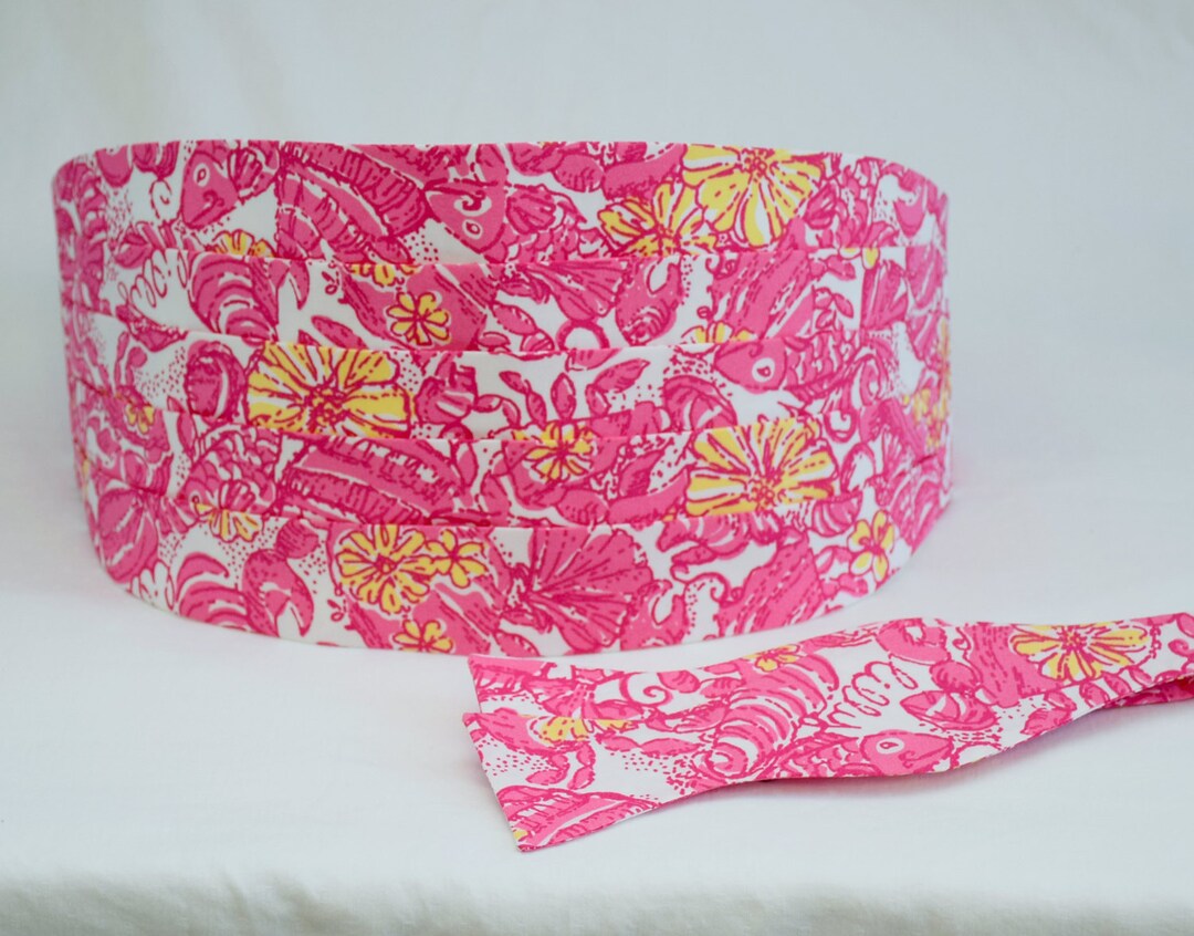 Cummerbund & Bow Tie, Pink/yellow Floral Abstract Print, Formal Wedding ...