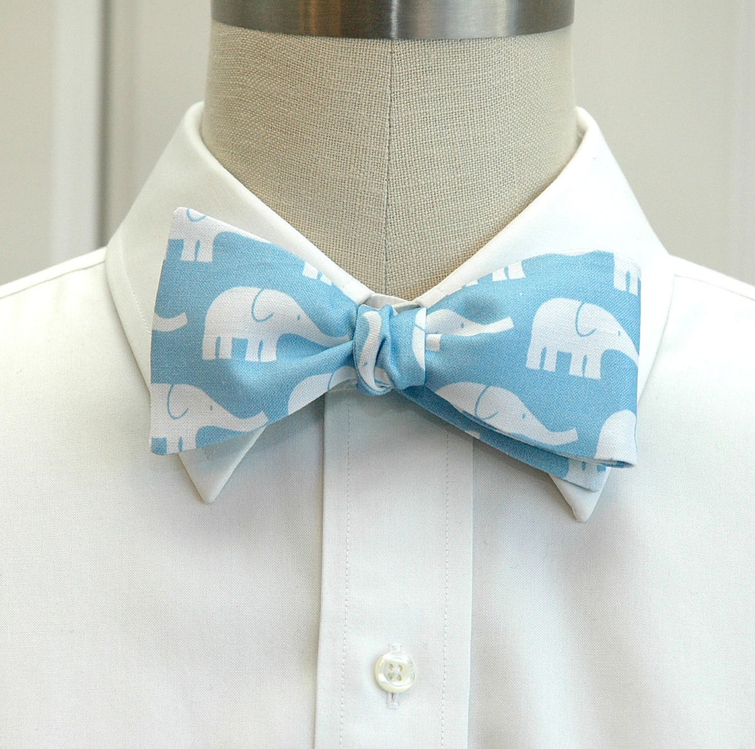 Elephant Bow Tie: Pale Blue and White Cotton Bowtie - Etsy