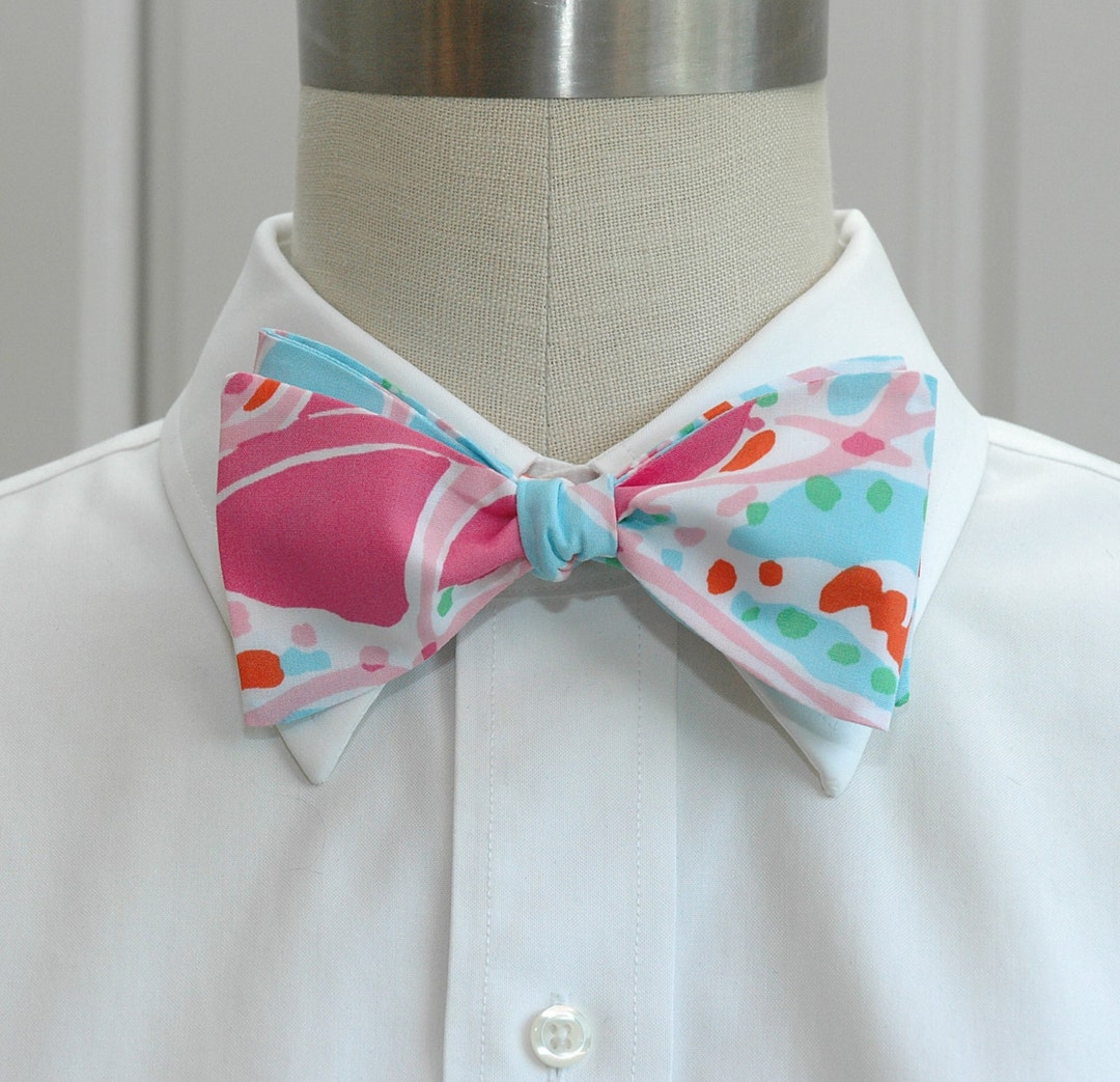Aqua & Pink Abstract Bow Tie: Summer Wedding Accessory - Etsy