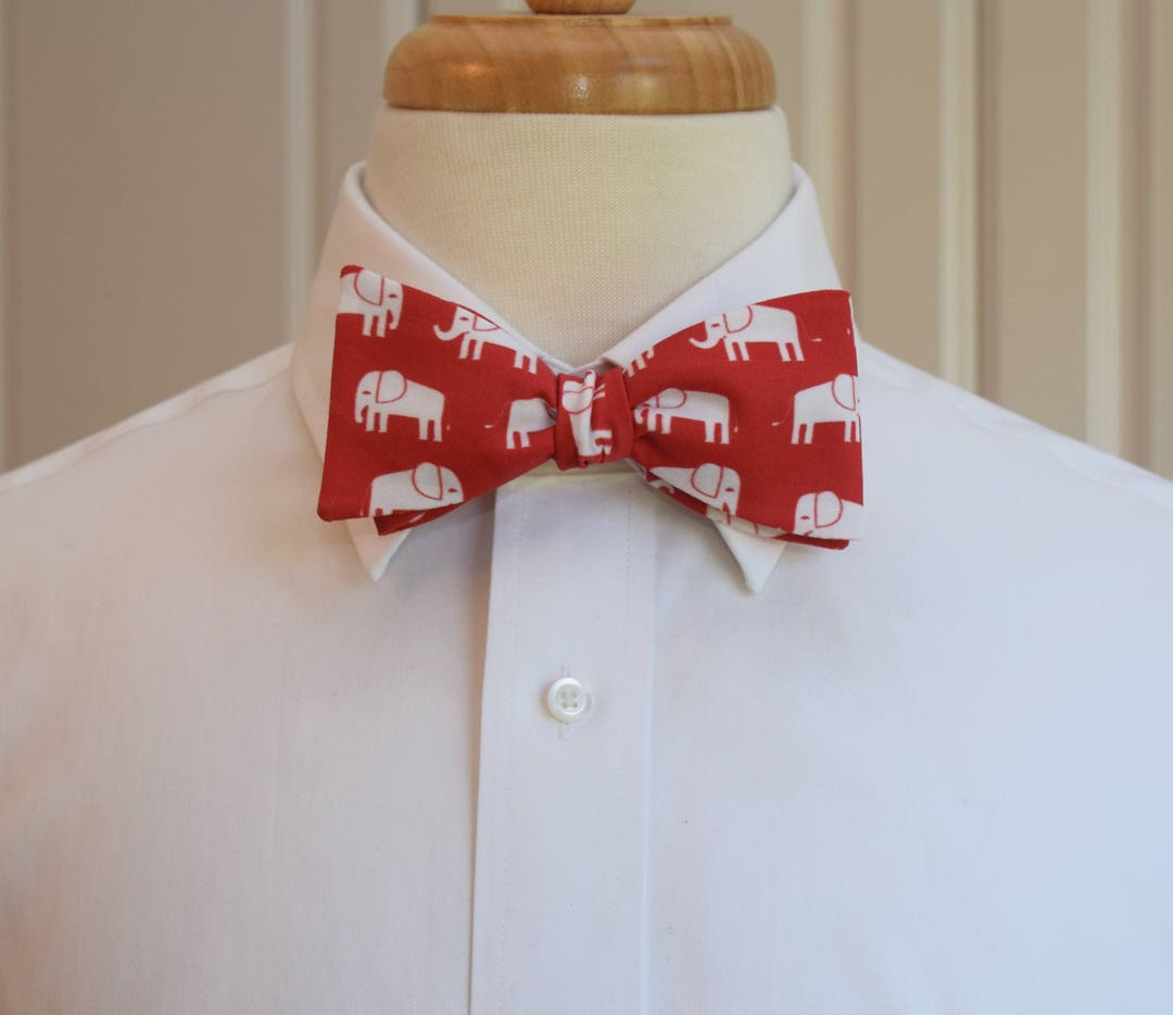 Bow Tie, Red With White Elephants, Zoo Wedding Bow Tie, Elephant Lover ...