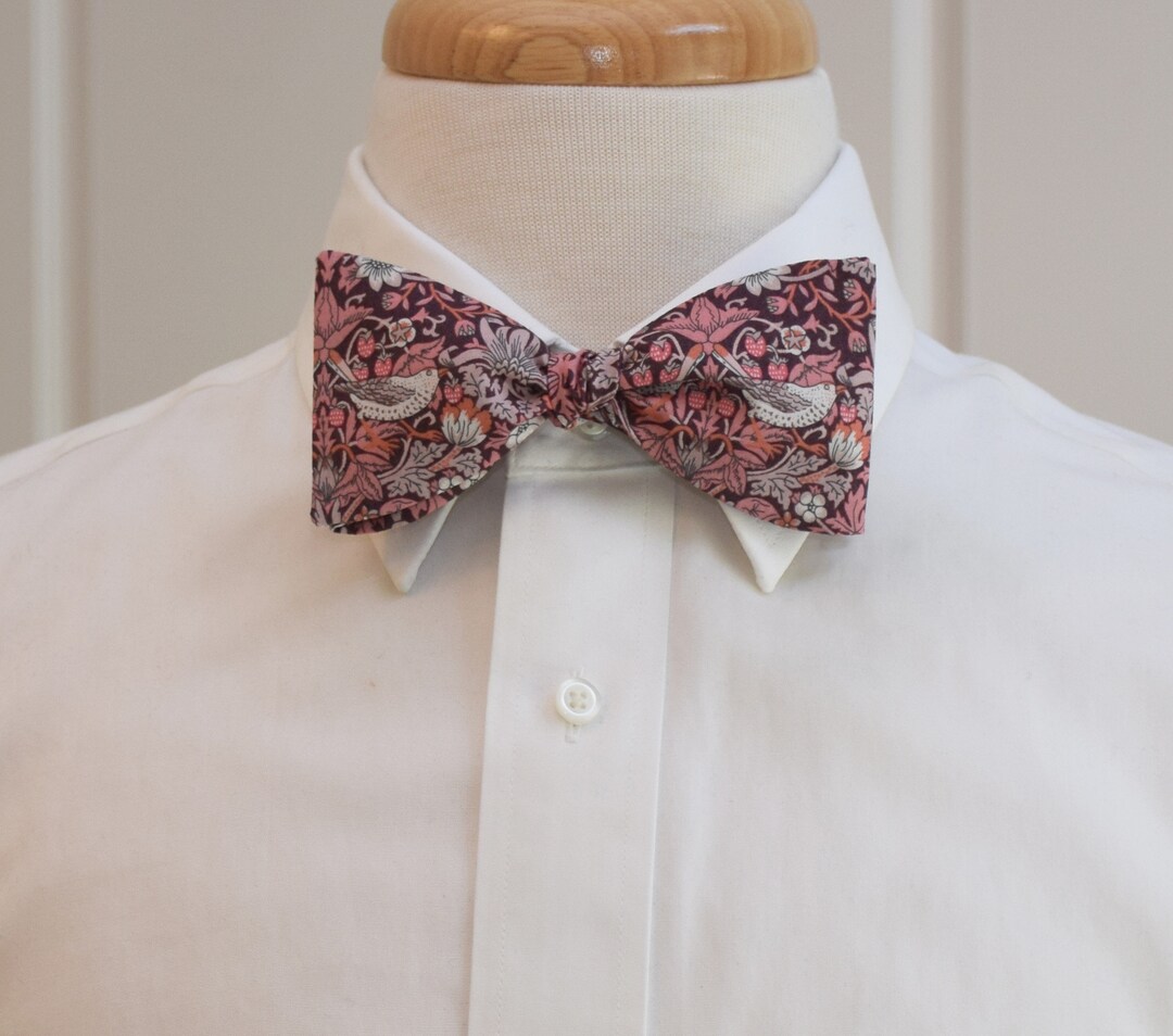 Liberty London Bow Tie: Strawberry Thief Bird Print, Browns/pink ...