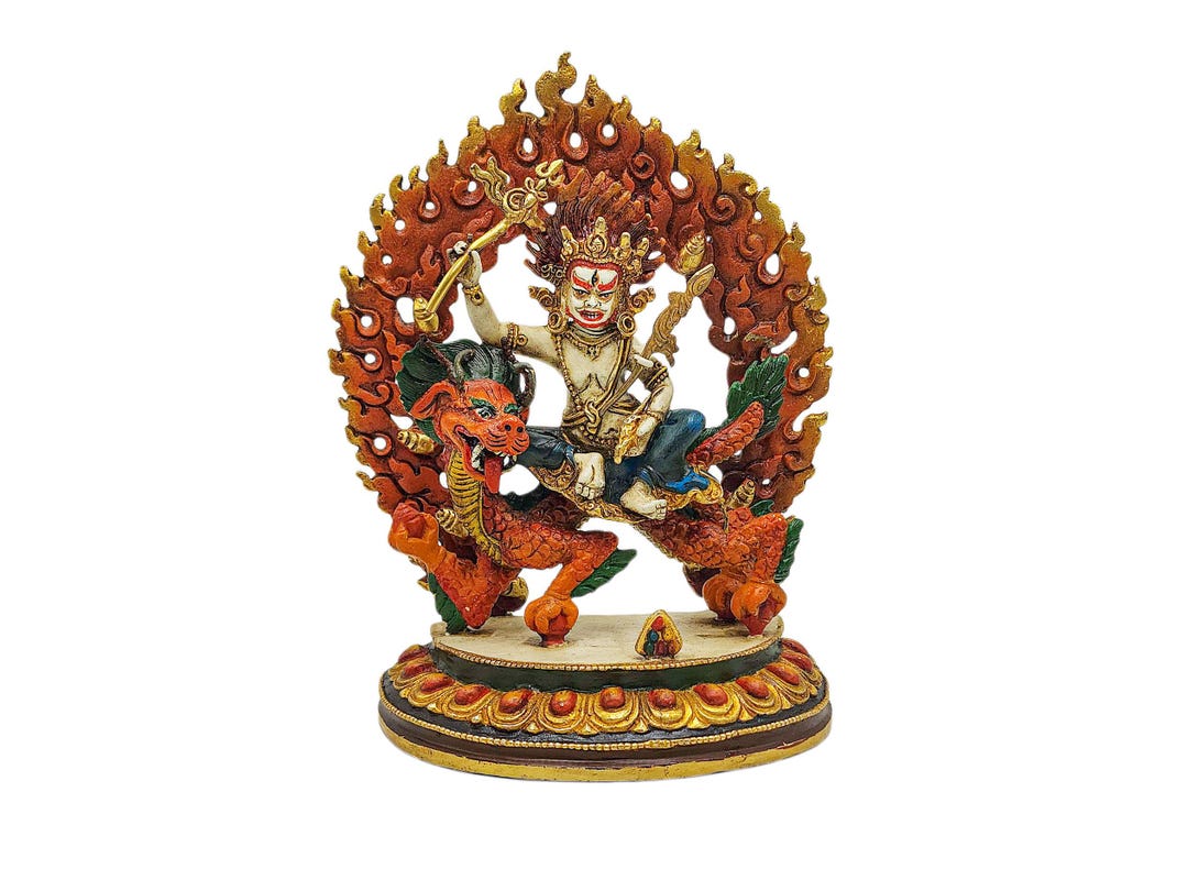 7-inch White Jambhala, Buddhist Miniature Statue, Thangka Color ...