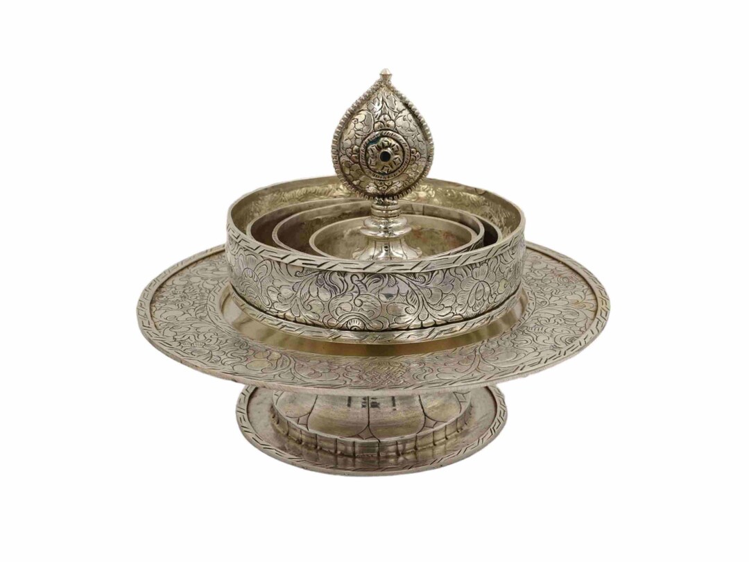 Silver Plated Copper Ratna Mandala Set With Stand, Nepali Art - Etsy