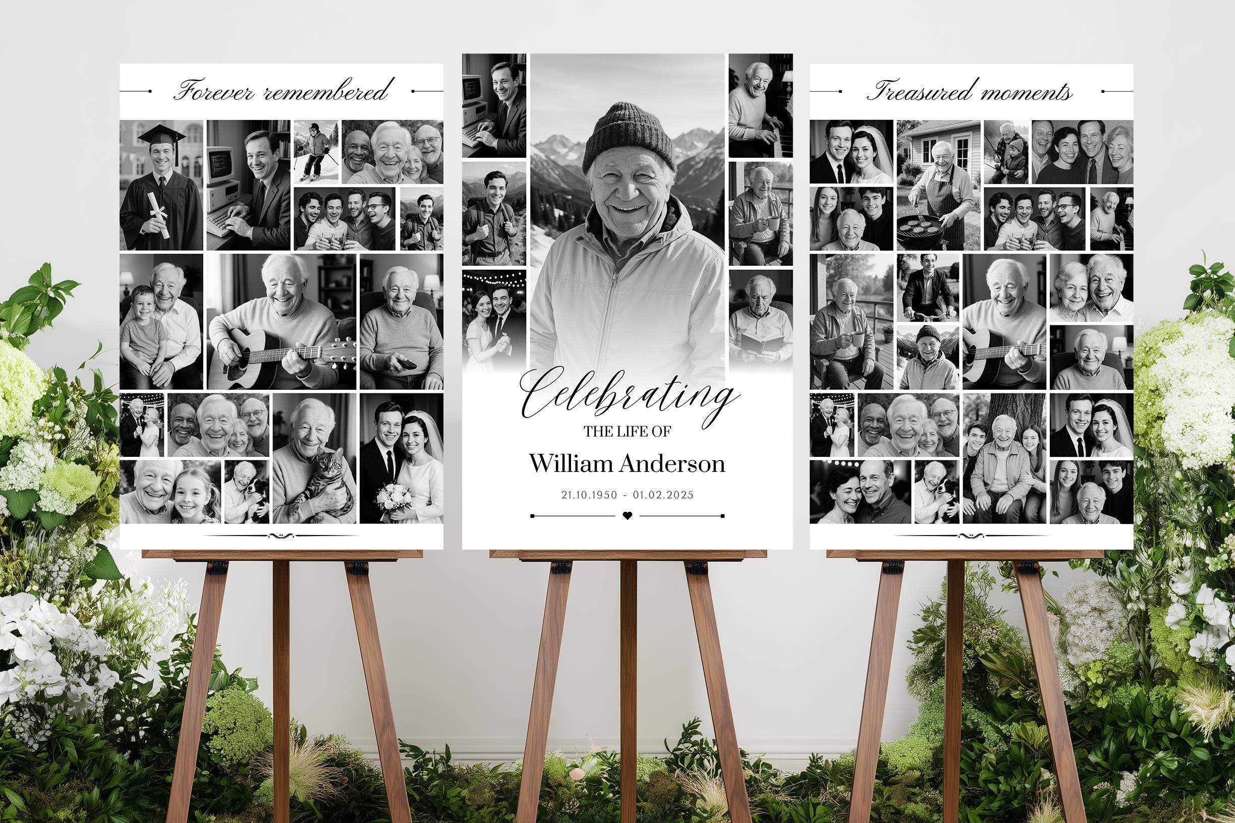 Funeral Photo Collage Template Set, Minimalistic Funeral Welcome Signs ...