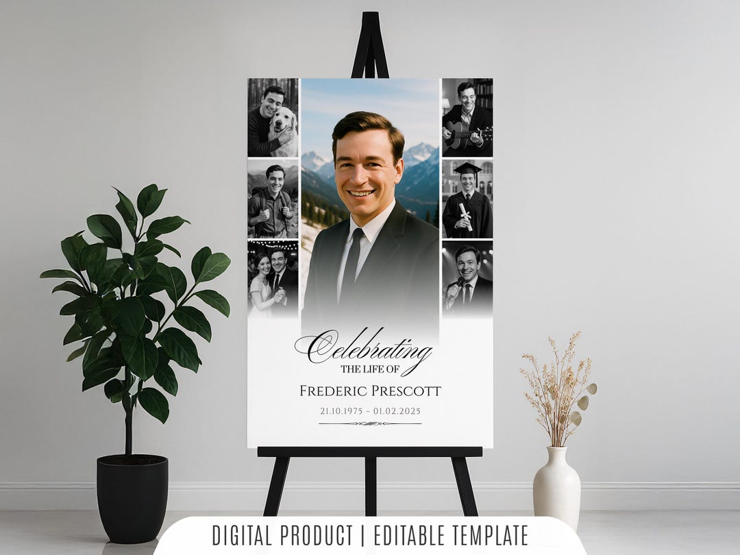 Celebration of Life Poster Template, Elegant Funeral Welcome Sign ...