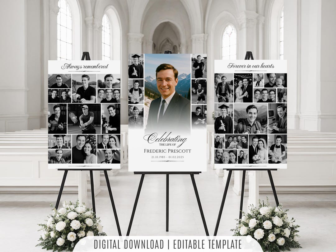 Funeral Photo Collage Template Set, Elegant Funeral Signs, Custom ...