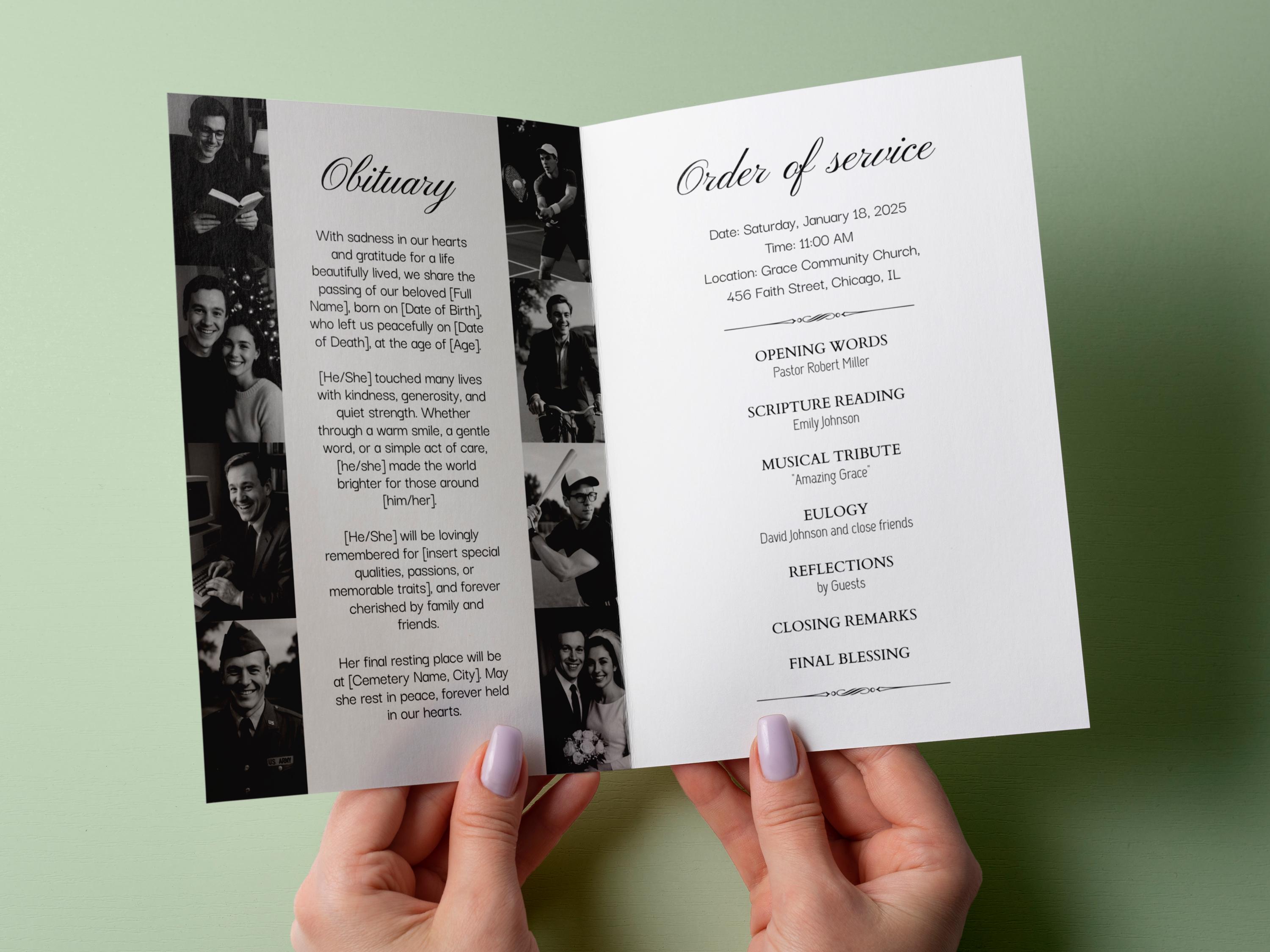 Elegant Funeral Program Template, Obituary Template, Funeral Booklet ...