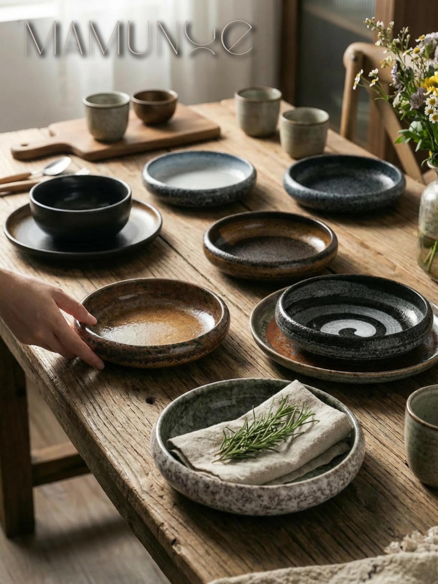 Ceramic Salad Bowl - Handmade Kiln Glaze Stoneware Plate, Small Deep ...