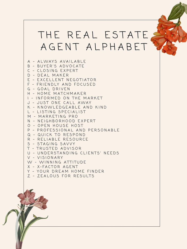 Real Estate Agent Alphabet Poster Digital Download | A–Z Realtor ...