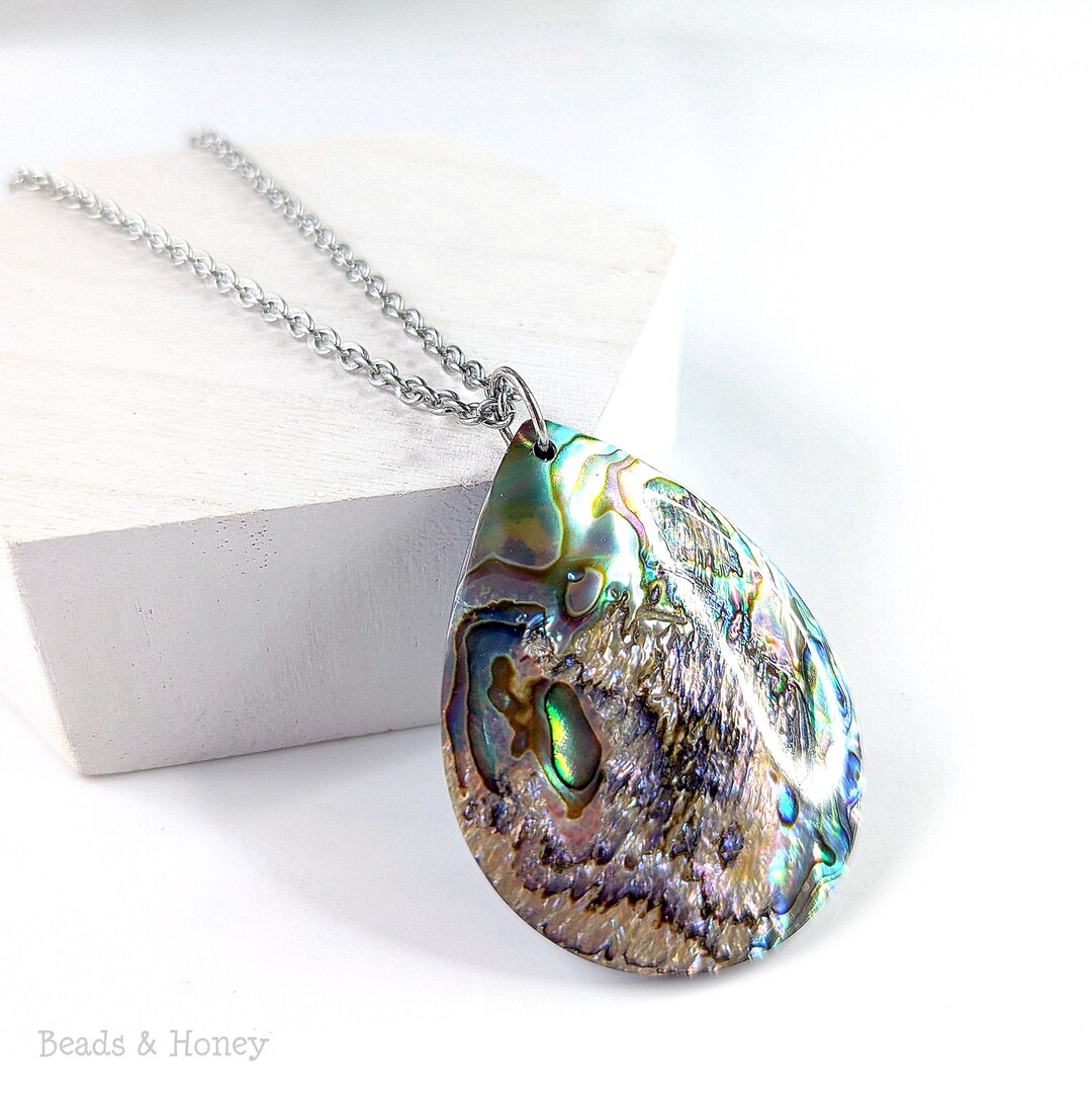 Abalone Shell Teardrop Pendant, Resin Back, Top Drill, Large, Big ...