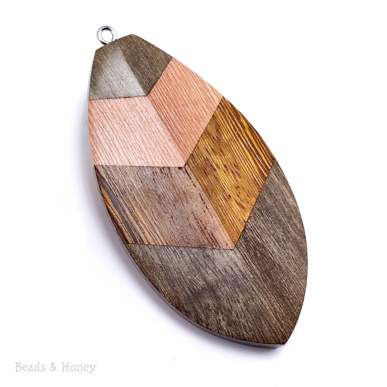 Mosaic Mixed Wood Leaf/feather Shield Pendant Stainless Steel | Etsy