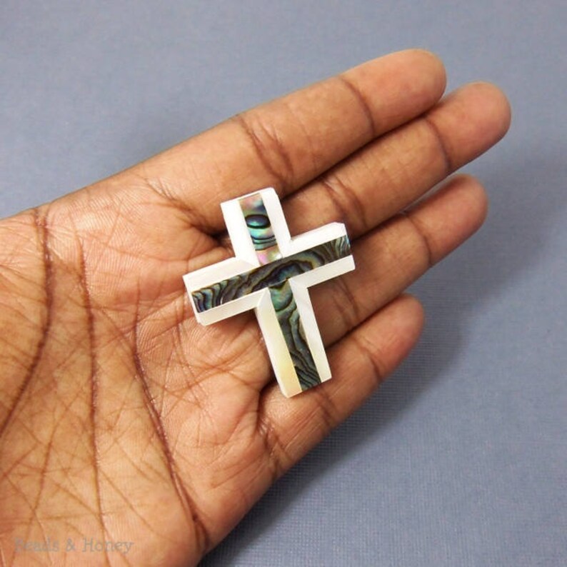 Makabibi Shell Cross With Abalone Shell Inlay 40mm X 30mm - Etsy