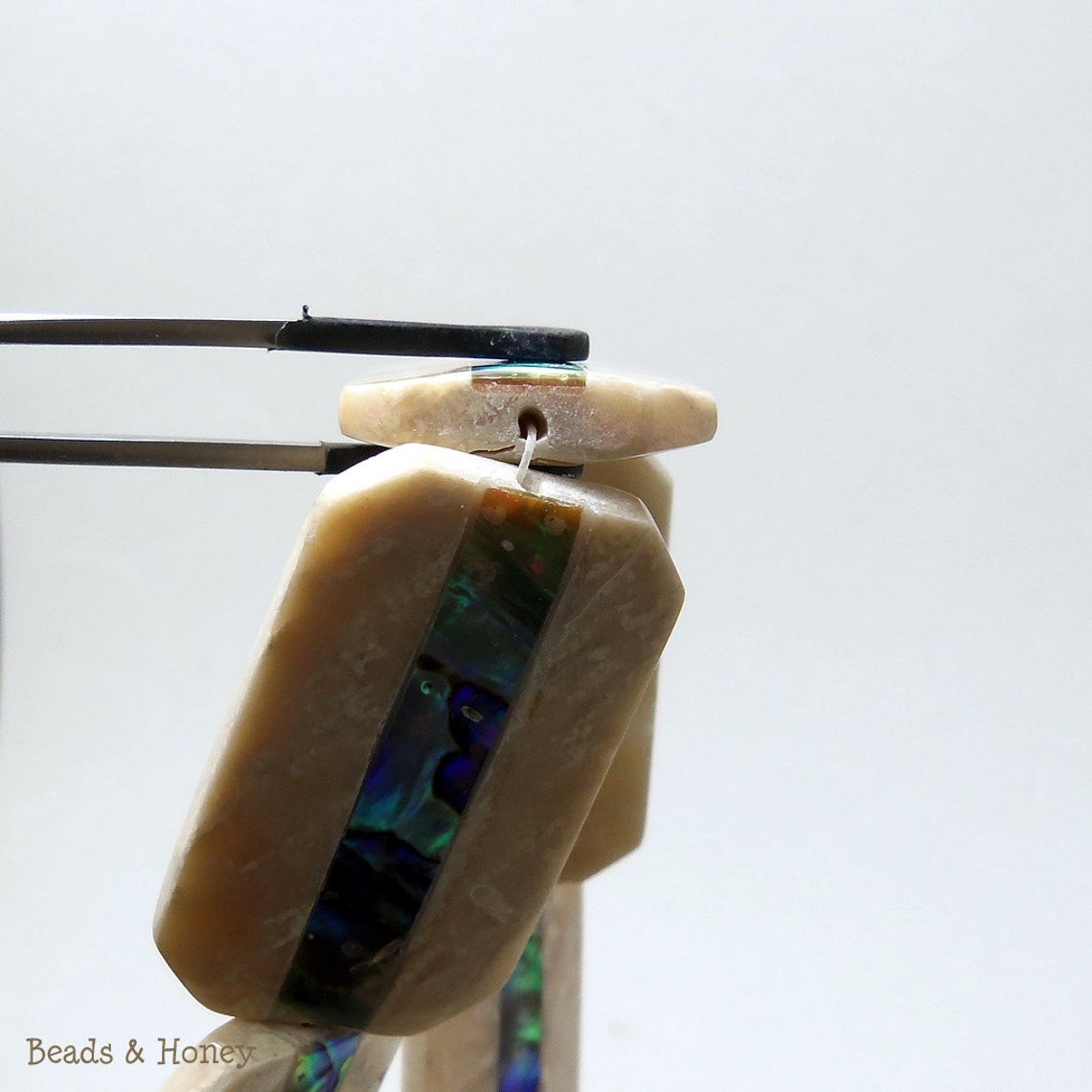 Mactan Stone, Abalone Shell Inlay, Rounded Rectangle, Flat, Natural ...