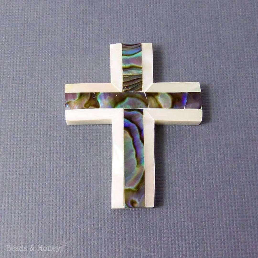 Makabibi Shell Cross With Abalone Shell Inlay, 40mm X 30mm, Straight ...