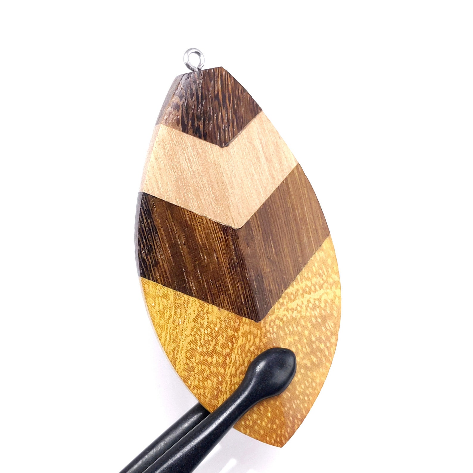 Mosaic Mixed Wood Leaf/feather Shield Pendant Stainless Steel | Etsy