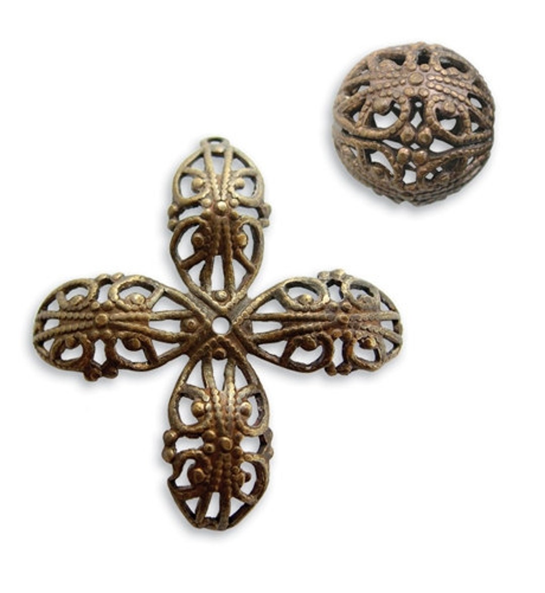 Vintaj Round Filigree Bead, 14mm, Large, Decorative, Natural Brass, 1pc ...