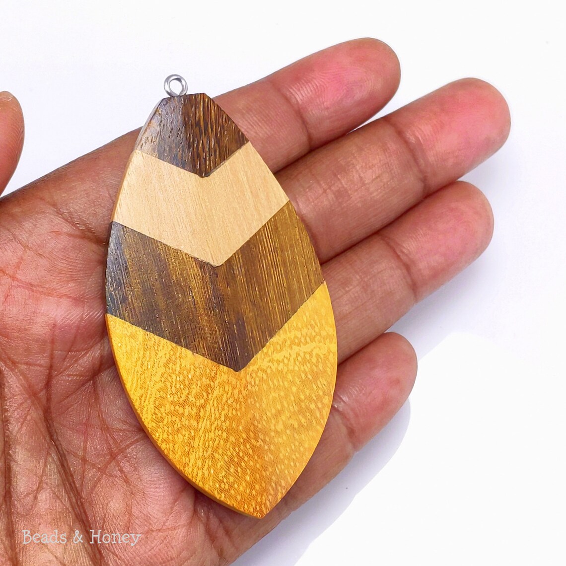 Mosaic Mixed Wood Leaf/feather Shield Pendant Stainless Steel | Etsy