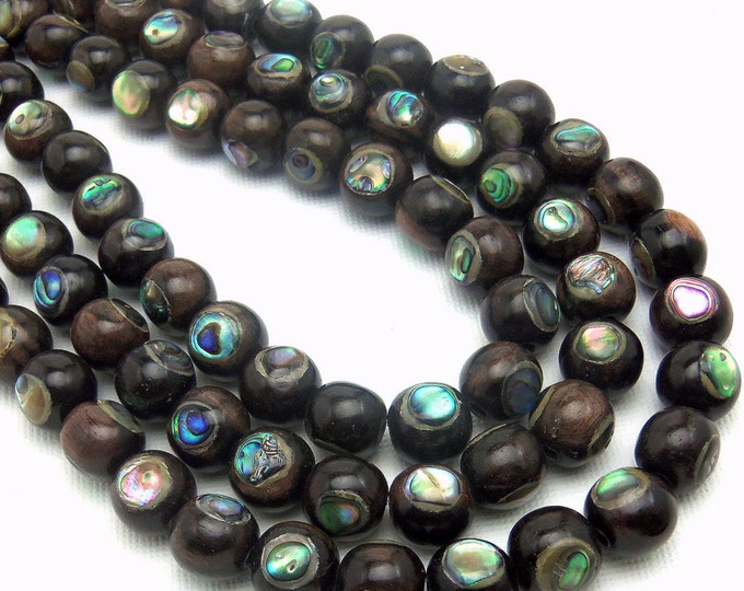 Ebony With Shell Inlay, Natural Wood Beads, Round, Smooth, 10mm, Small ...
