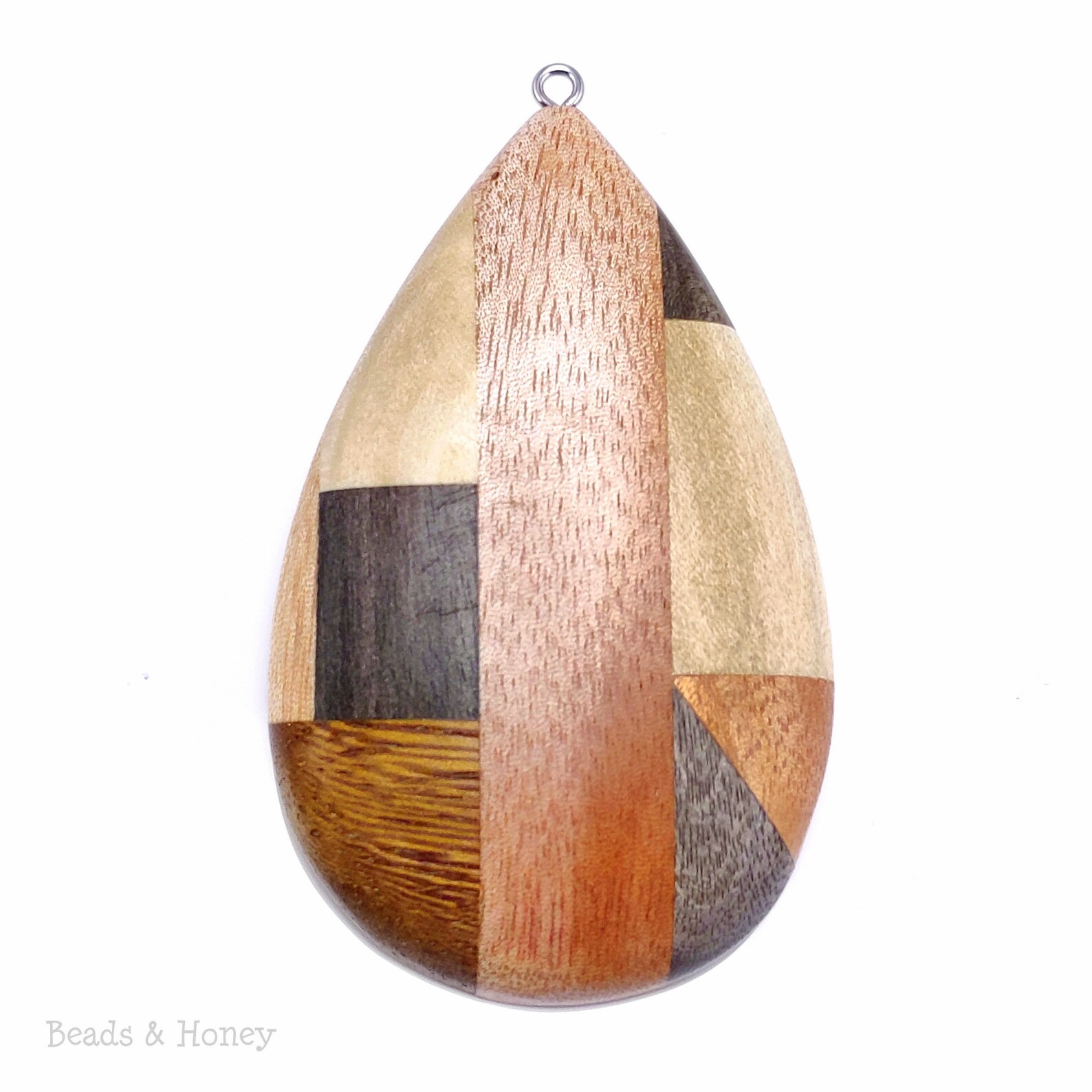 Mosaic Mixed Wood Teardrop Pendant With Stainless Steel Bail ...