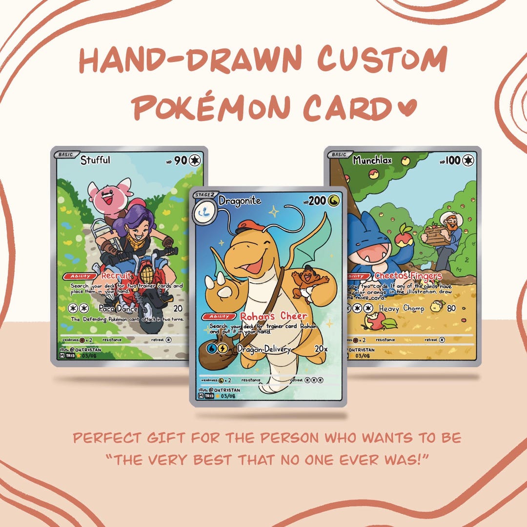 Custom Pokemon Card / Handdrawn Digital Illustration Gift - Etsy