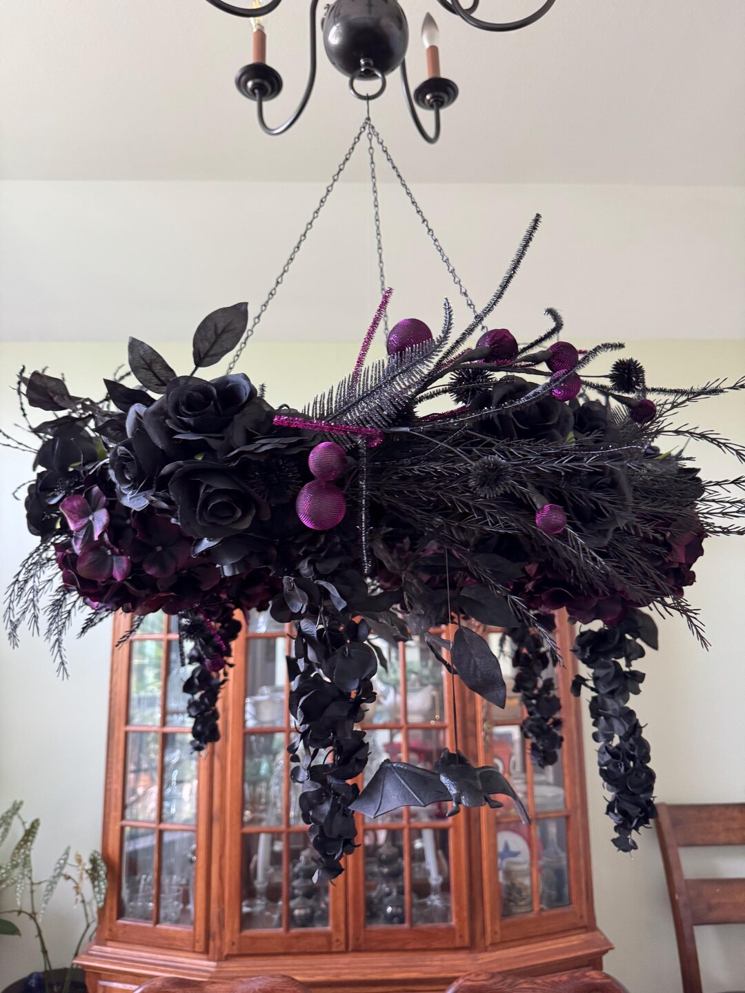 Gothic Halloween Floral Chandelier, Bats, Black, Seasonal, October ...