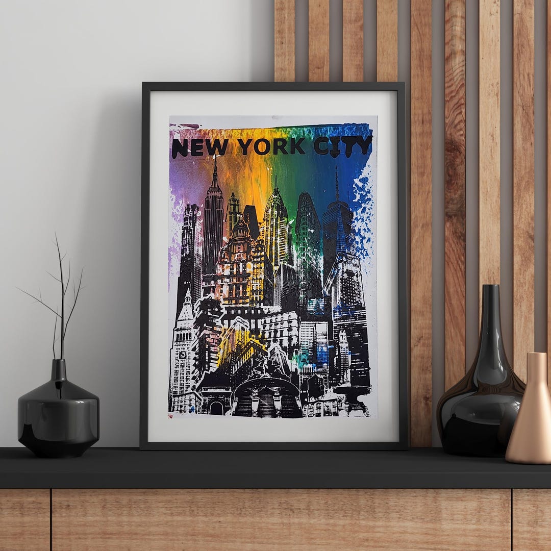 The 'opus' NYC Skyline Monoprint Poster. OOAK! 19 X 13" - Etsy