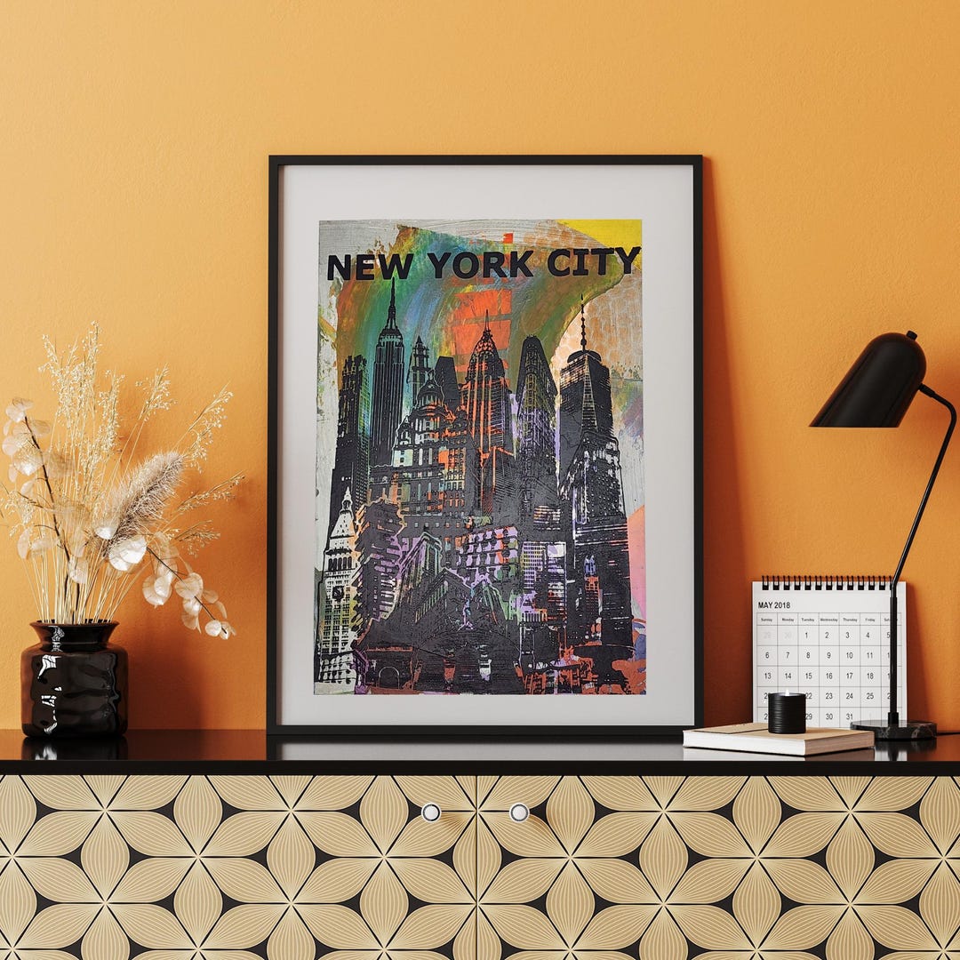 The 'badb' NYC Skyline Monoprint Poster. OOAK! 19 X 13" - Etsy