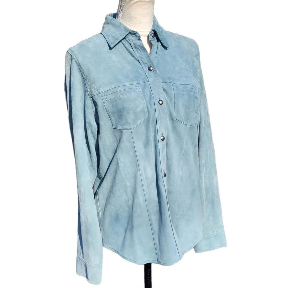 Lauren, Ralph Lauren. Vintage, 90s, Light Blue Suede Button-down Shirt ...