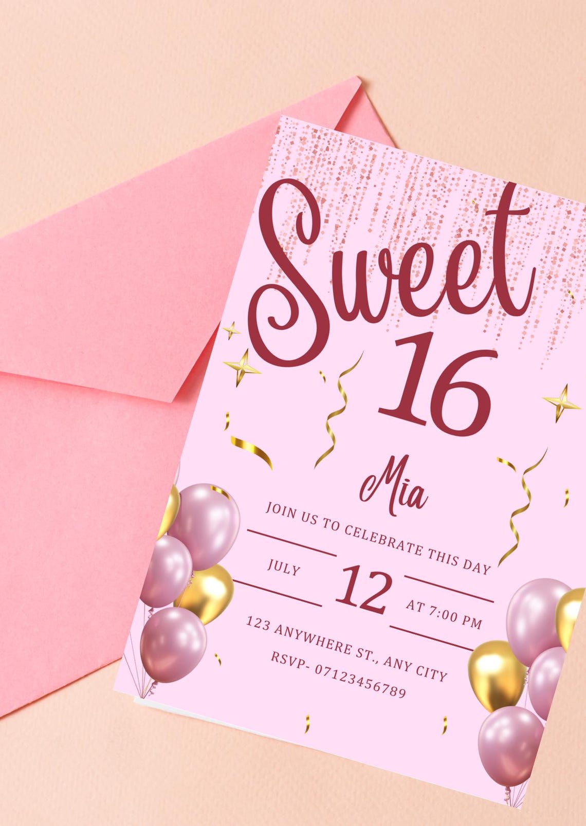 Personalised Sweet 16 Birthday Invite - Etsy