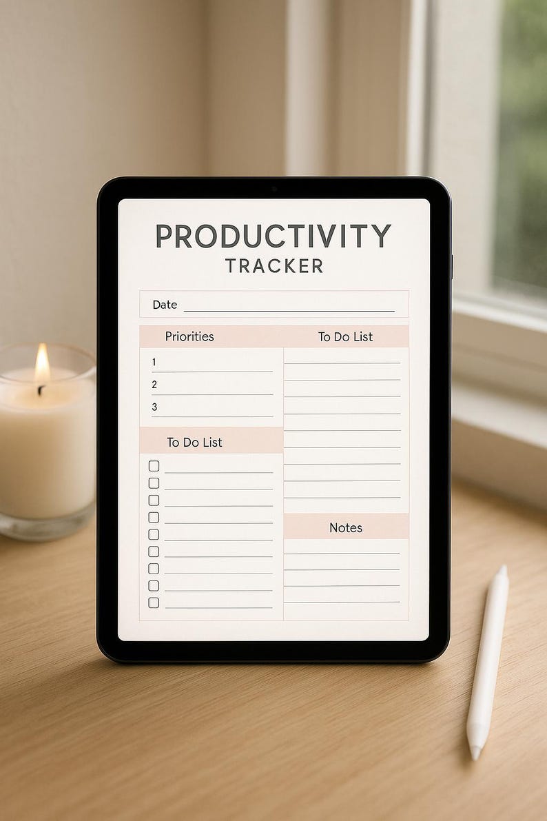 Productivity Tracker Printable – Digital Goal Tracker, Focus Checklist ...