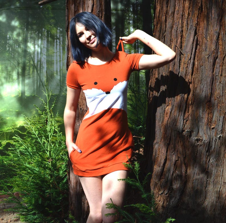 Fox Face Mini Dress With Ears and Pockets | Handmade Fun Animal Themed ...