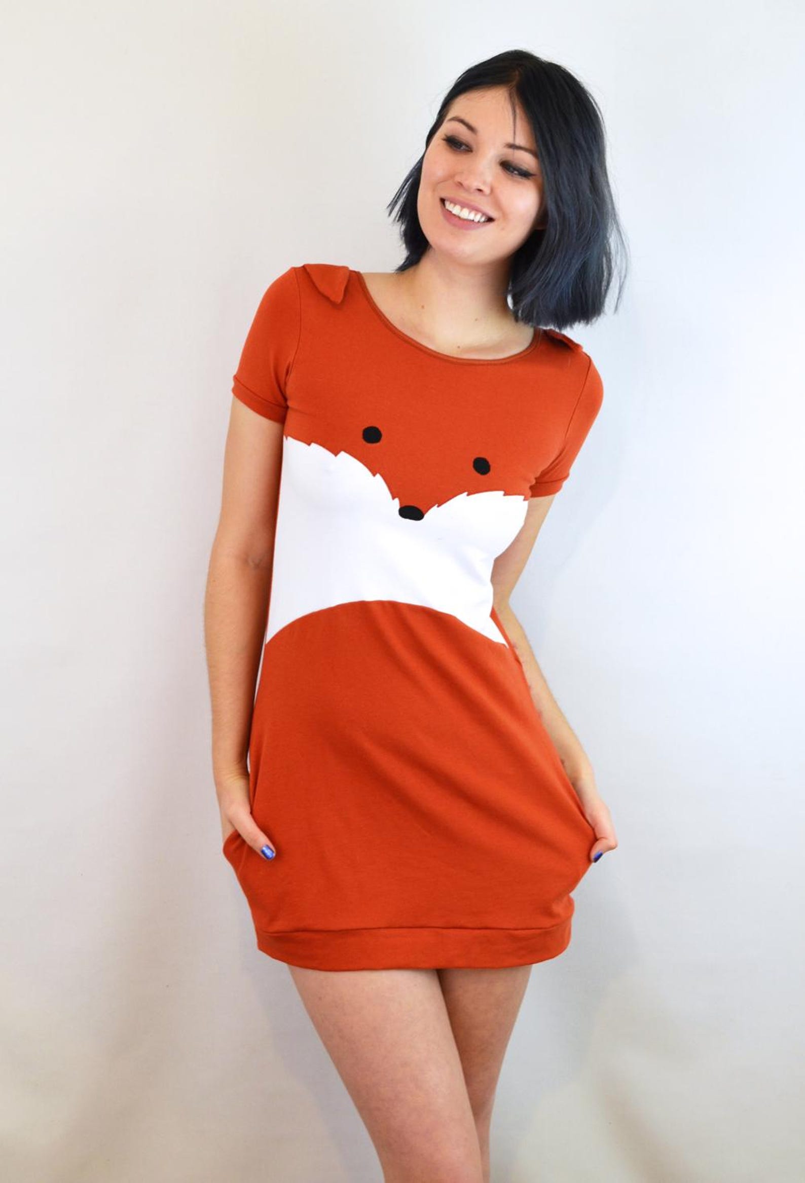 Fox Face Mini Dress With Ears and Pockets | Handmade Fun Animal Themed ...