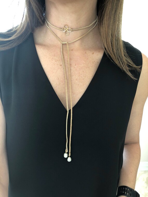 Wrap Choker Necklace Tie Up Choker String necklace boho Faux | Etsy