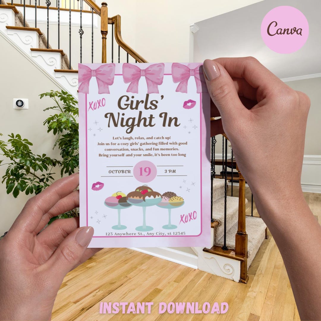 Girls’ Night in Invitation | Ladies’ Gathering Invite | Editable ...