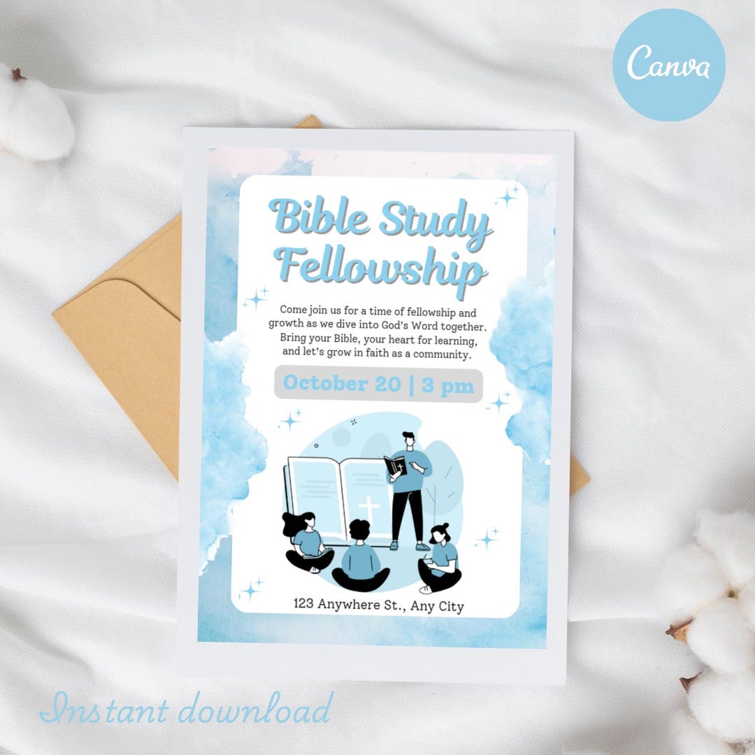 Blue Bible Study Invitation | Christian Fellowship Gathering | Editable ...