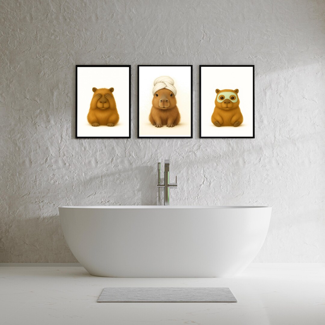 Capybara Spa Wall Art Set – Funny Animal Prints for Bathroom or Nursery ...