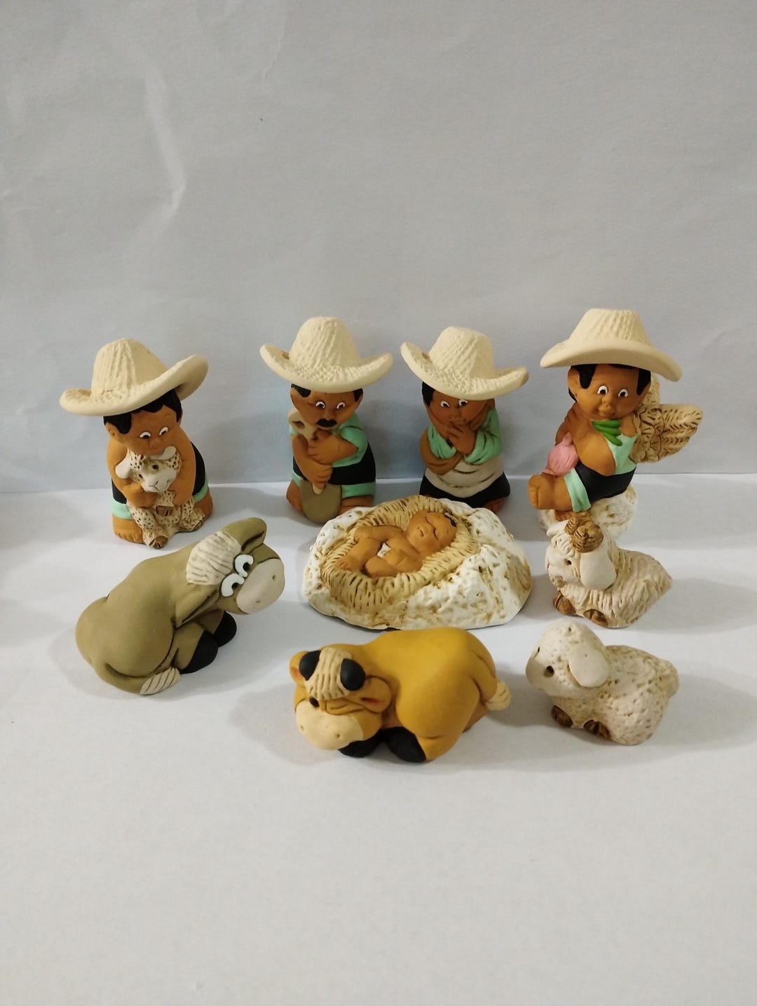 Small Peruvian Nativity Scene Christmas Clay Ornament 13 Pieces Ceramic ...