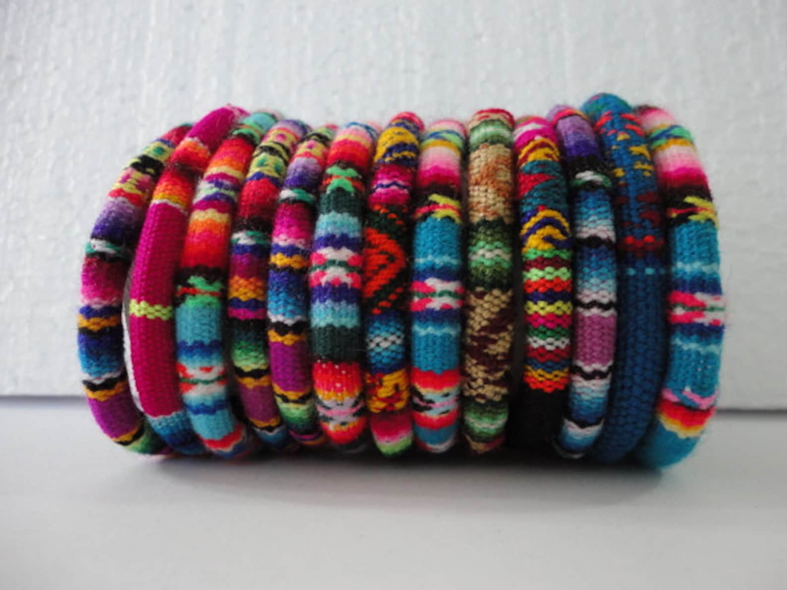Set 5 Peruvian Bracelet Cuff Bangle Peruvian Manta Fabric - Etsy