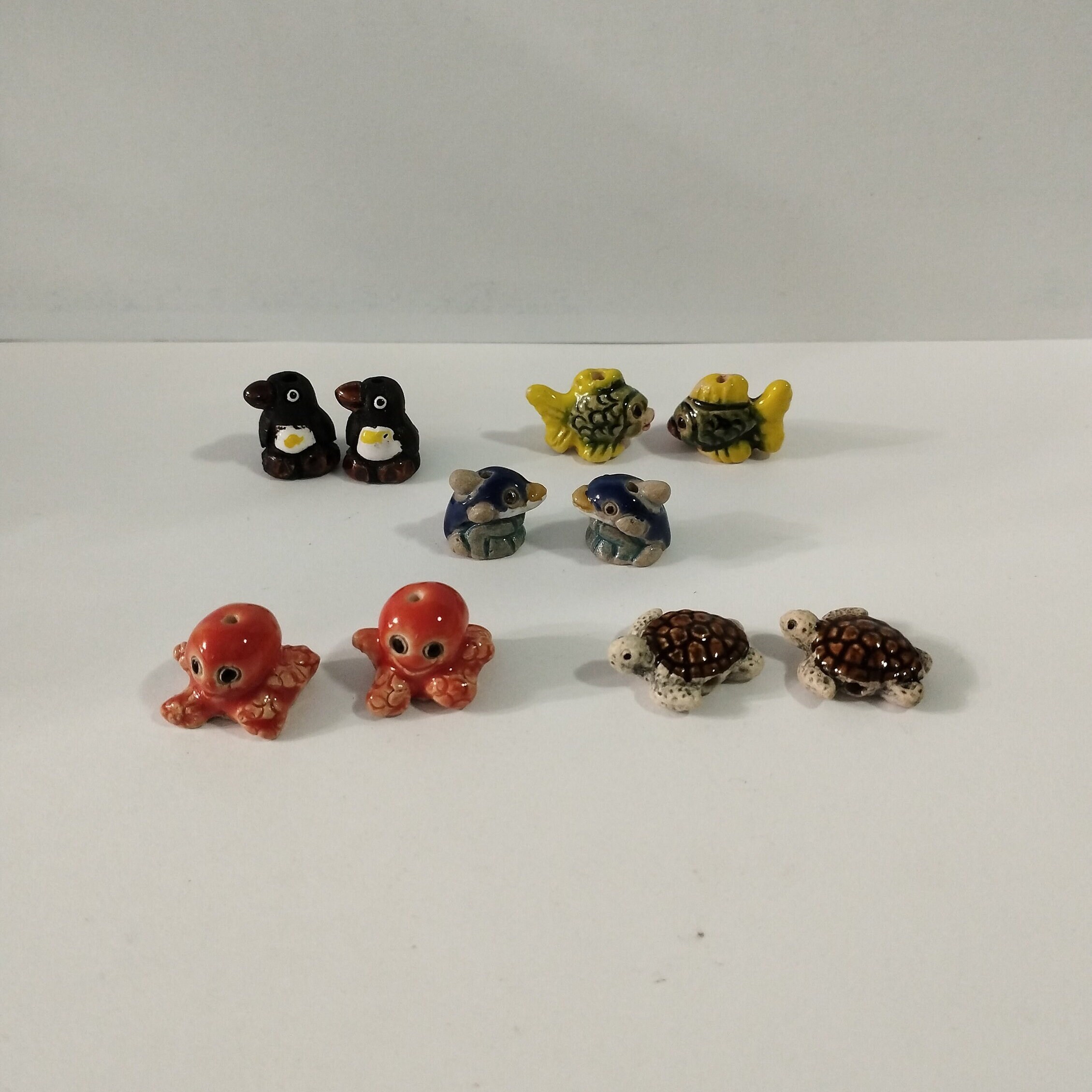 10 Tiny Peruvian Ceramic Animal Bead Clay Pairs Mixed Model Handmade ...