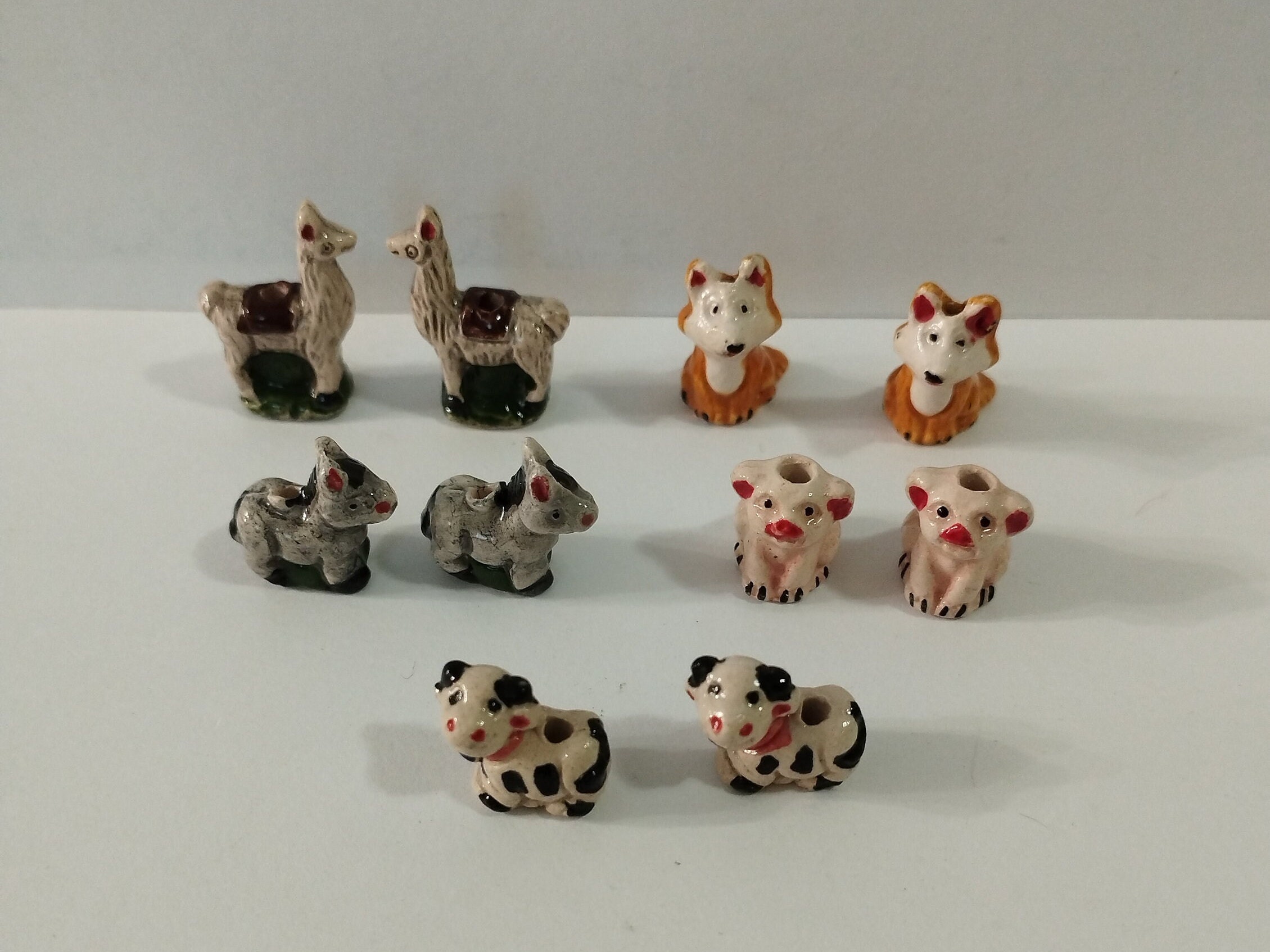 10 Tiny Peruvian Ceramic Animal Bead Clay Pairs Mixed Model Handmade ...