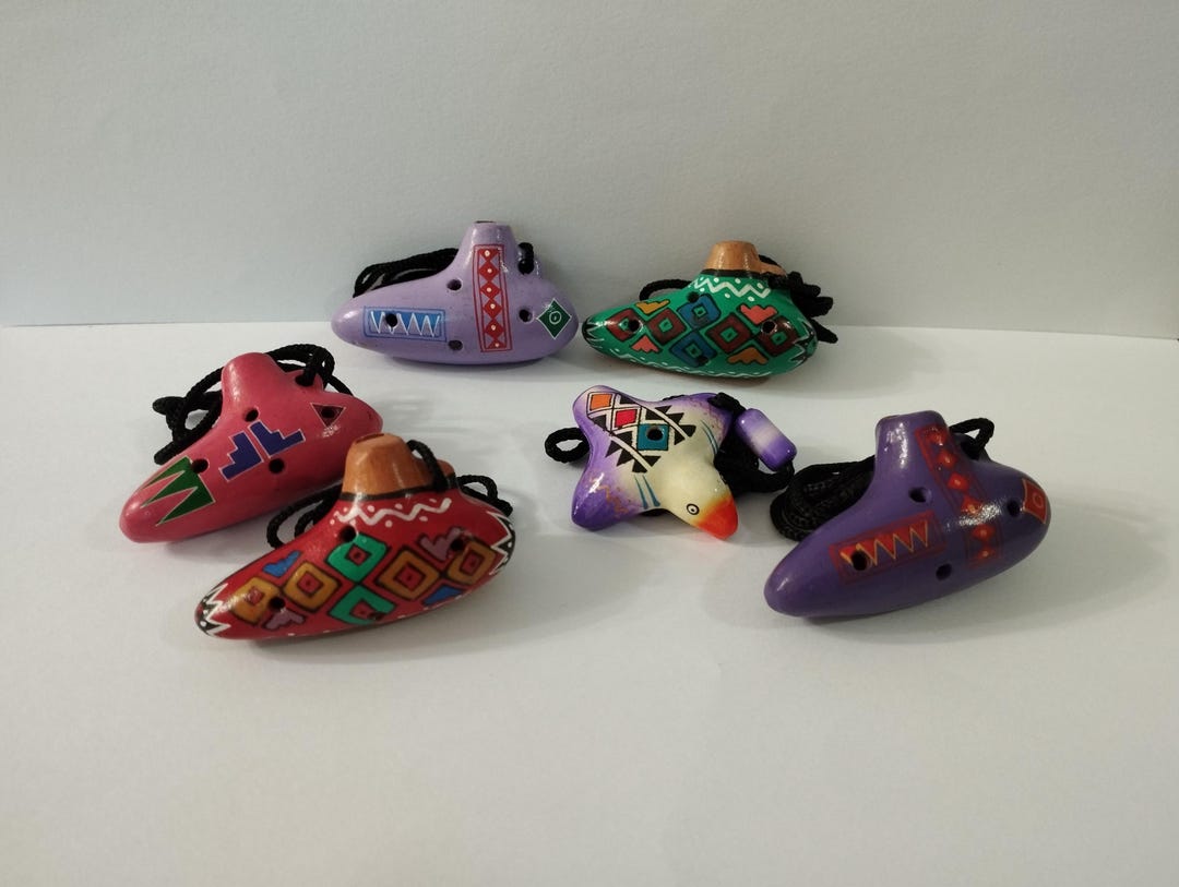 Set 2 Peruvian Ocarina Flute Ceramic Clay Whistle Handmade Handpainted ...