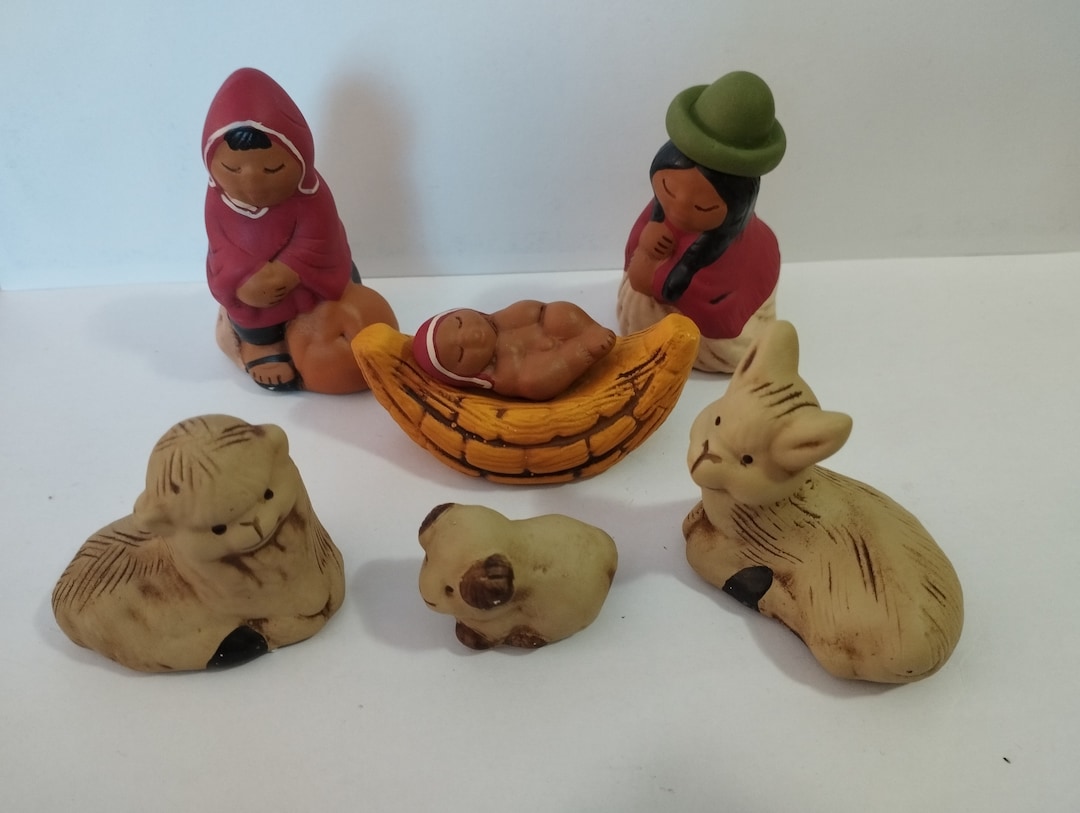 Peruvian Nativity Scene Christmas Clay Ornament 8 Pieces Ceramic Fine ...