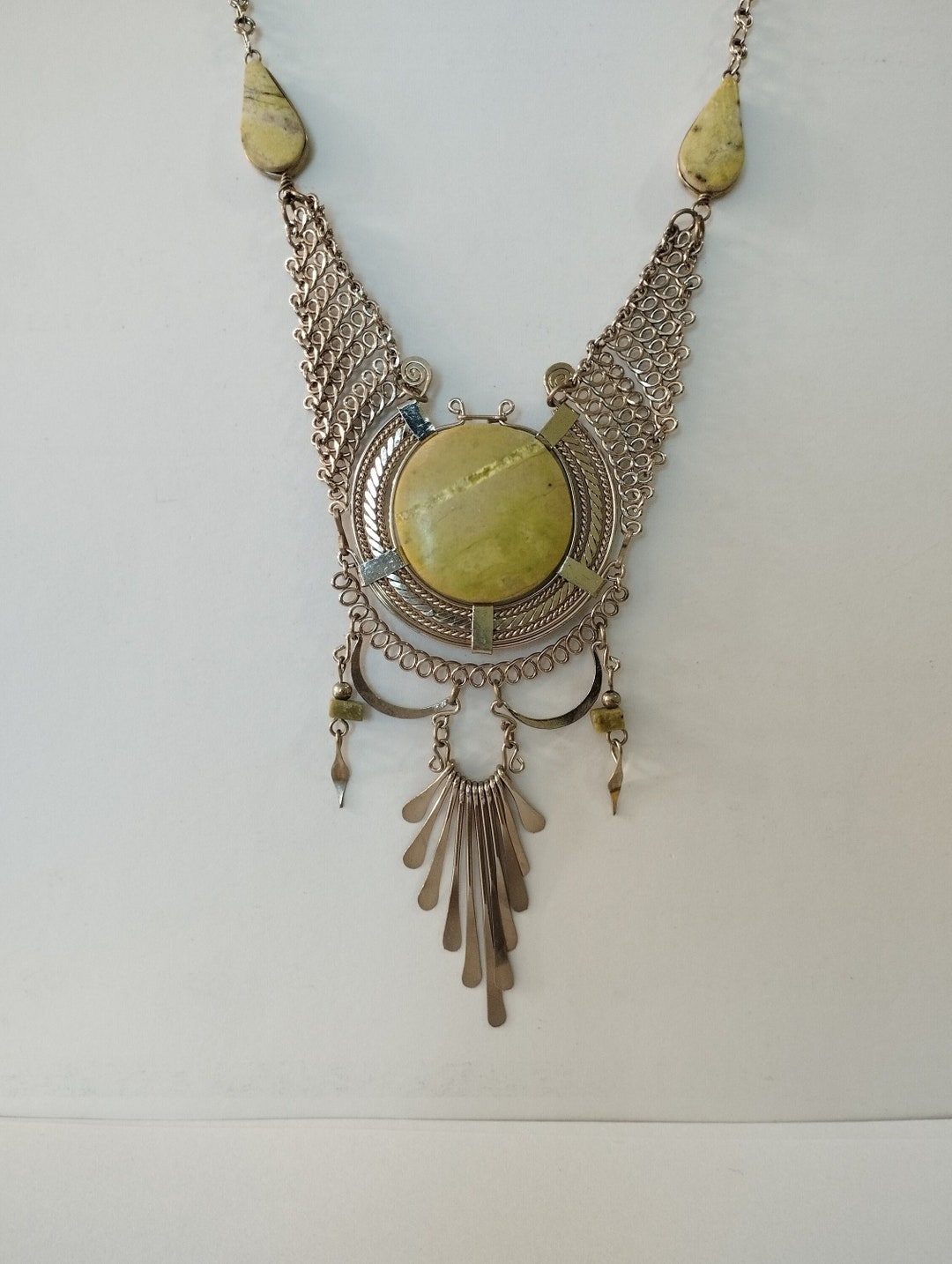 Peruvian Necklace Serpentine Gemstone Boho Handmade Ethnic Folck Art ...