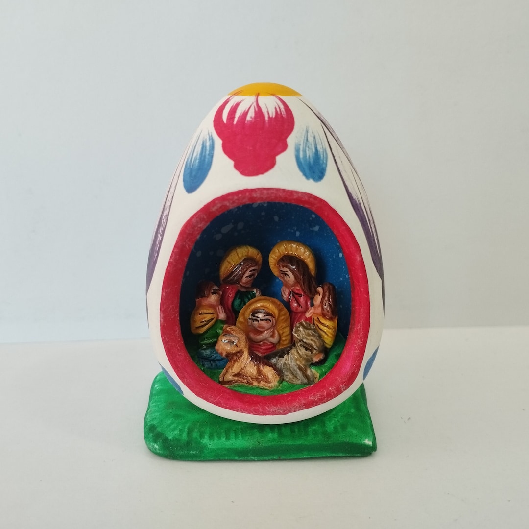 Peruvian NATIVITY Christmas Egg Ornament Clay Ceramic Handmade ...