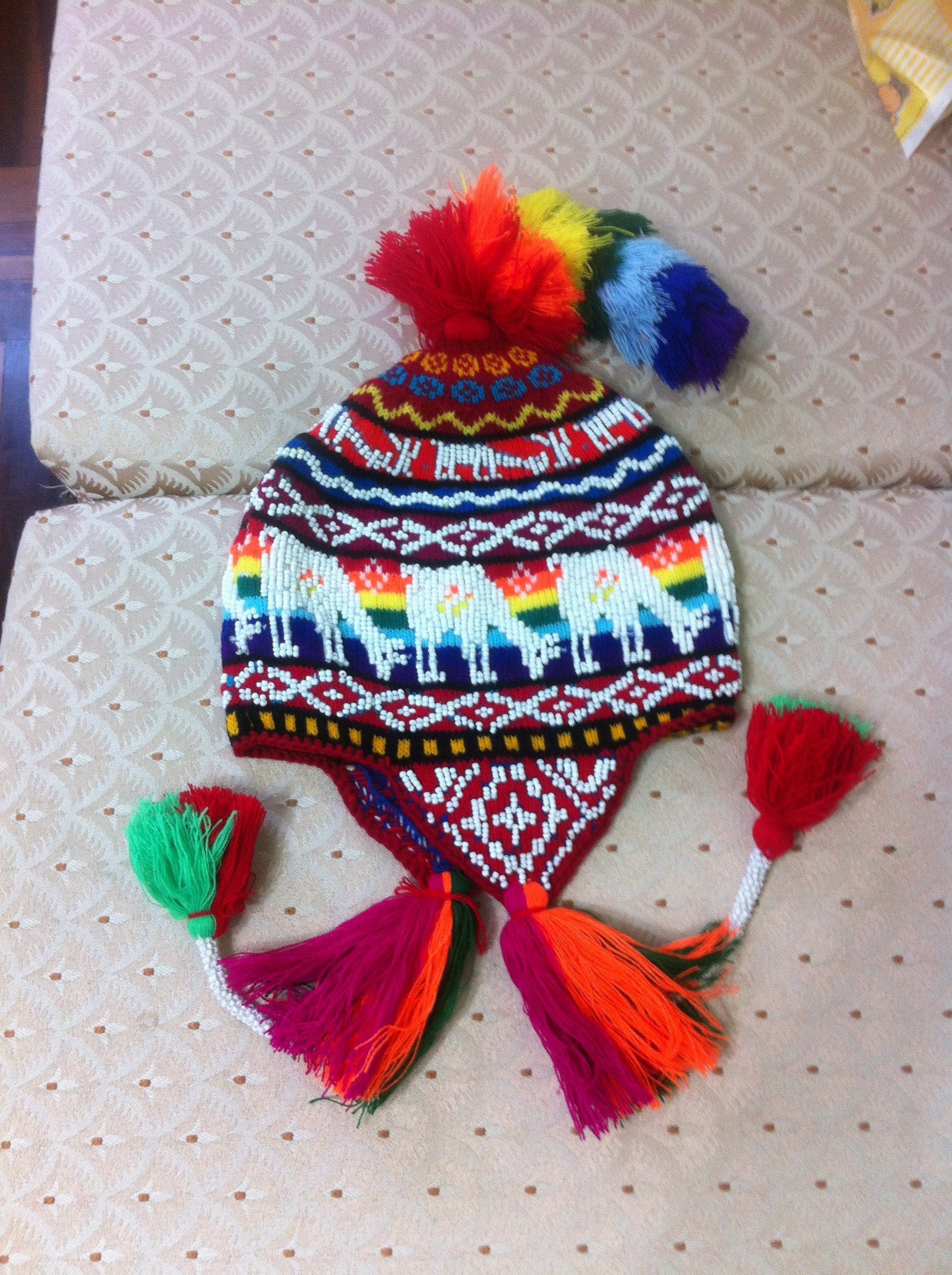 Peruvian Wool, Pom Pom & Mostacillas Beads Chullo Hat Unisex Fine ...