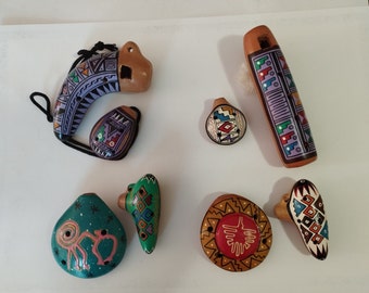 Small Set 2 Peruvian Ocarina Flute Ceramic Clay Whistle Handpainted ...