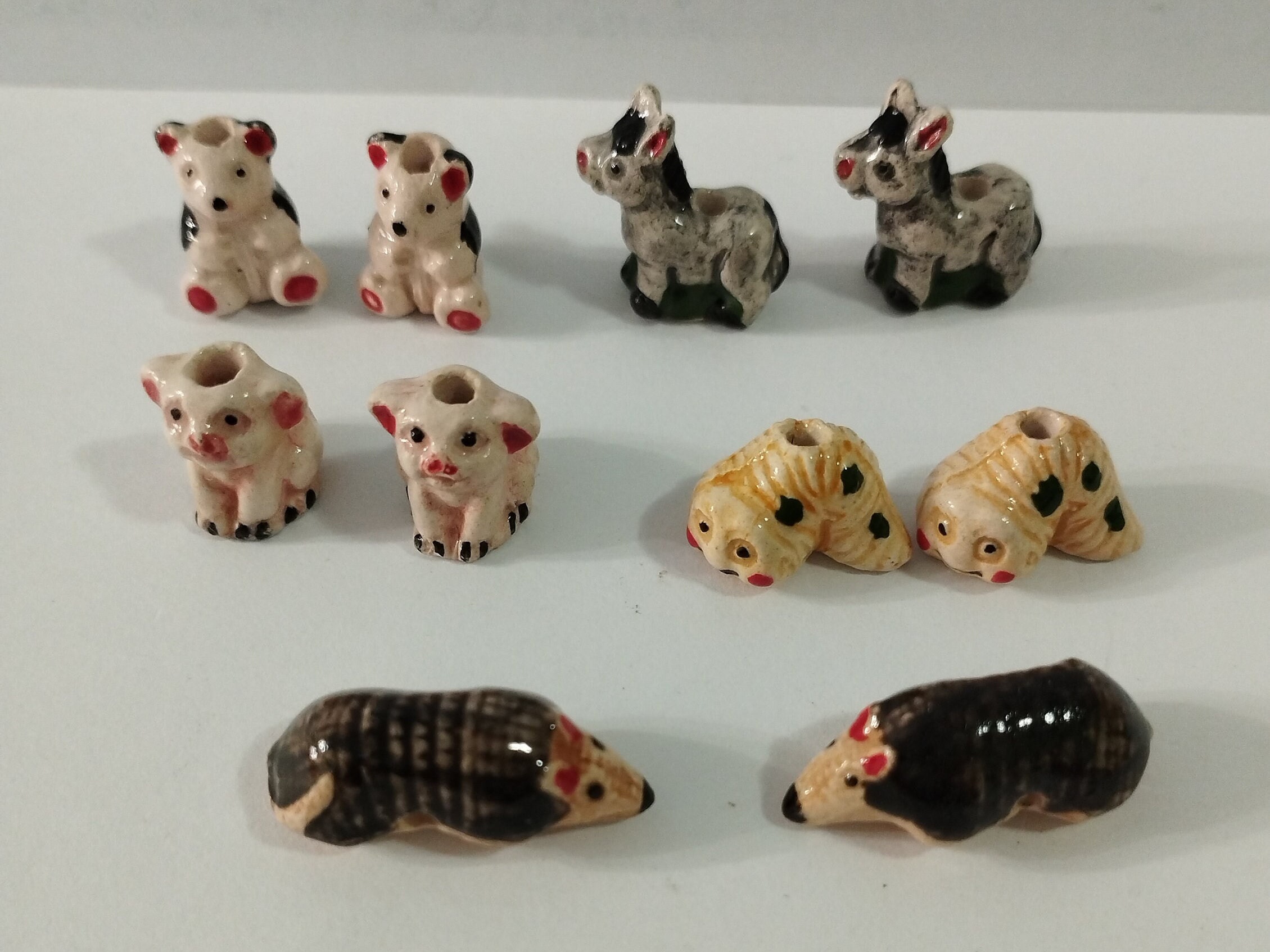 10 Tiny Peruvian Ceramic Animal Bead Clay Pairs Mixed Model Handmade ...