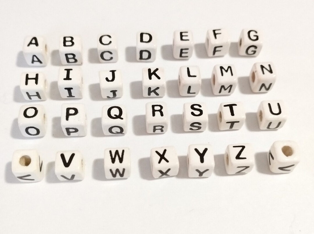 Bead Cube 6mm X25 X50 Black & White Ceramic Letters Alphabet Names ...