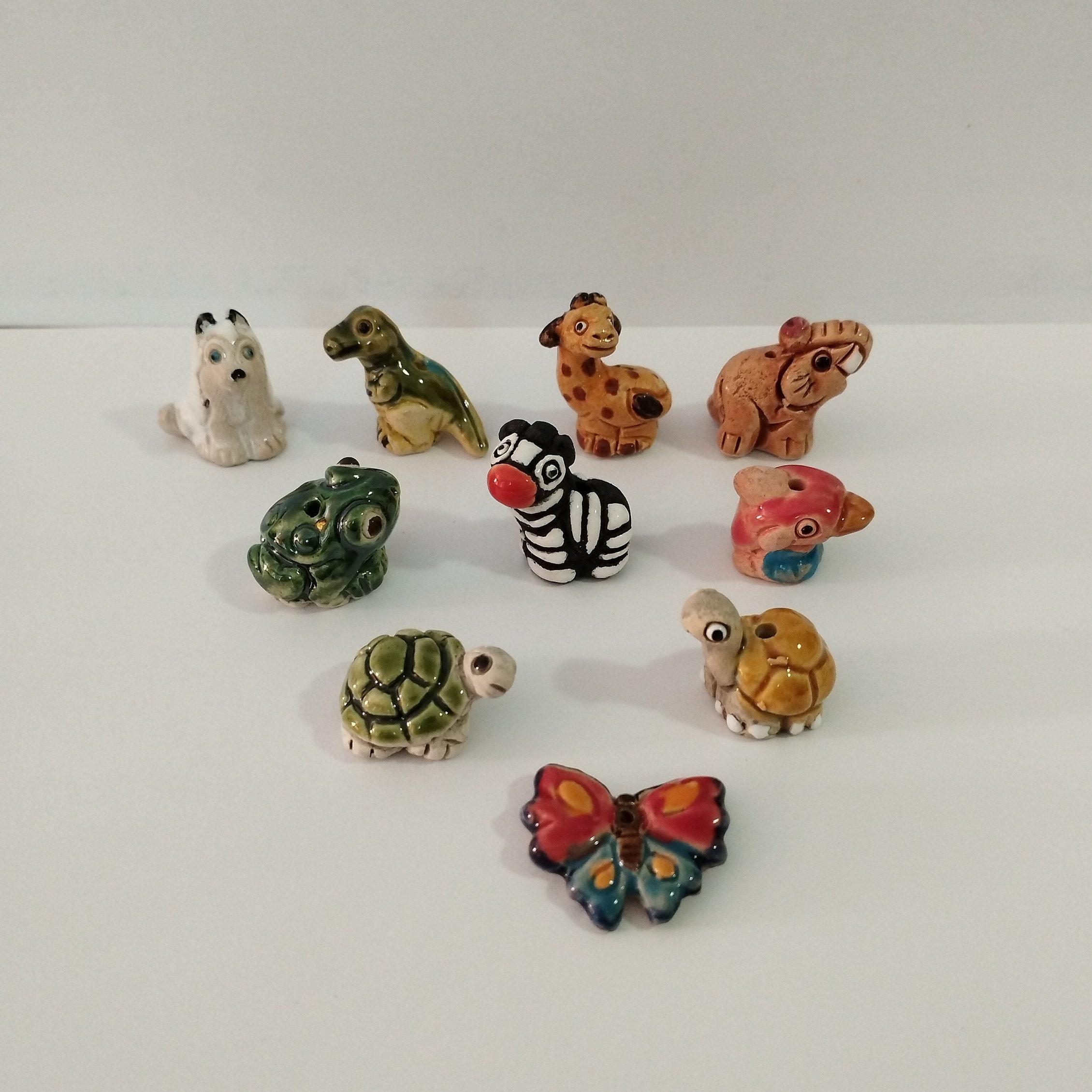 10 Small Peruvian Ceramic Animal Bead Clay Mixed Model Handmade Small ...