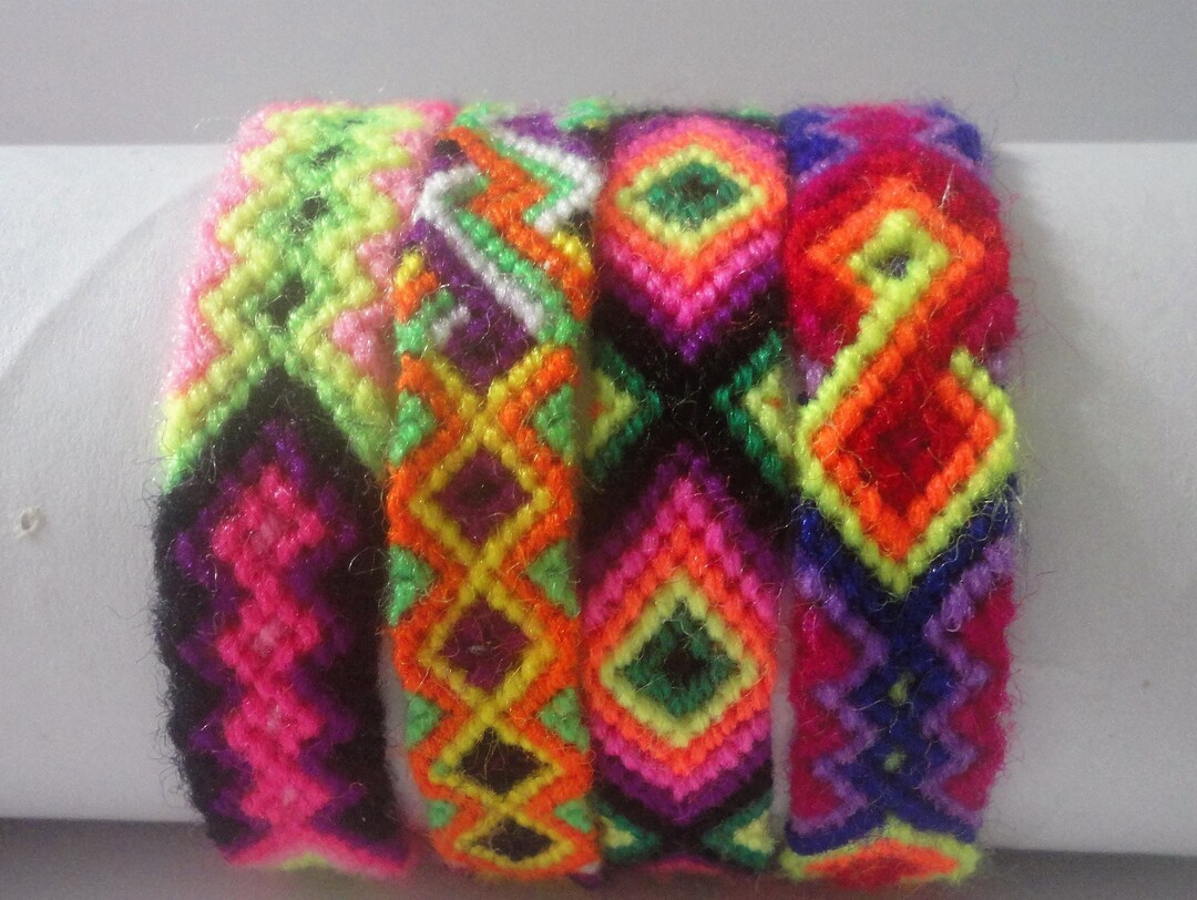 Set 4 Peruvian Wool Friendship Bracelets Handmade Ethnic New Folck Art ...